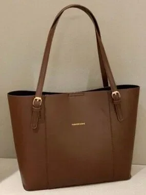 SHEIN | Bags | Shein Brown Faux Leather Tote Bag Minimalist Work Office ...